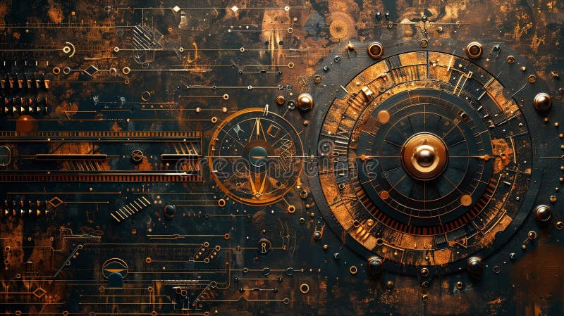 Intricate Steampunk Clockwork Design with Gears and Circuits Against a ...