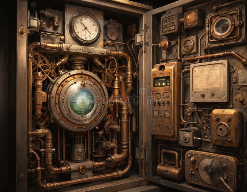 Intricate Steampunk Digital Fortress Illustration. Features High-tech ...