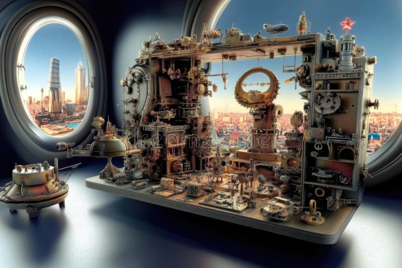 Intricate Steampunk Diorama in Futuristic Urban Setting Stock Photo ...