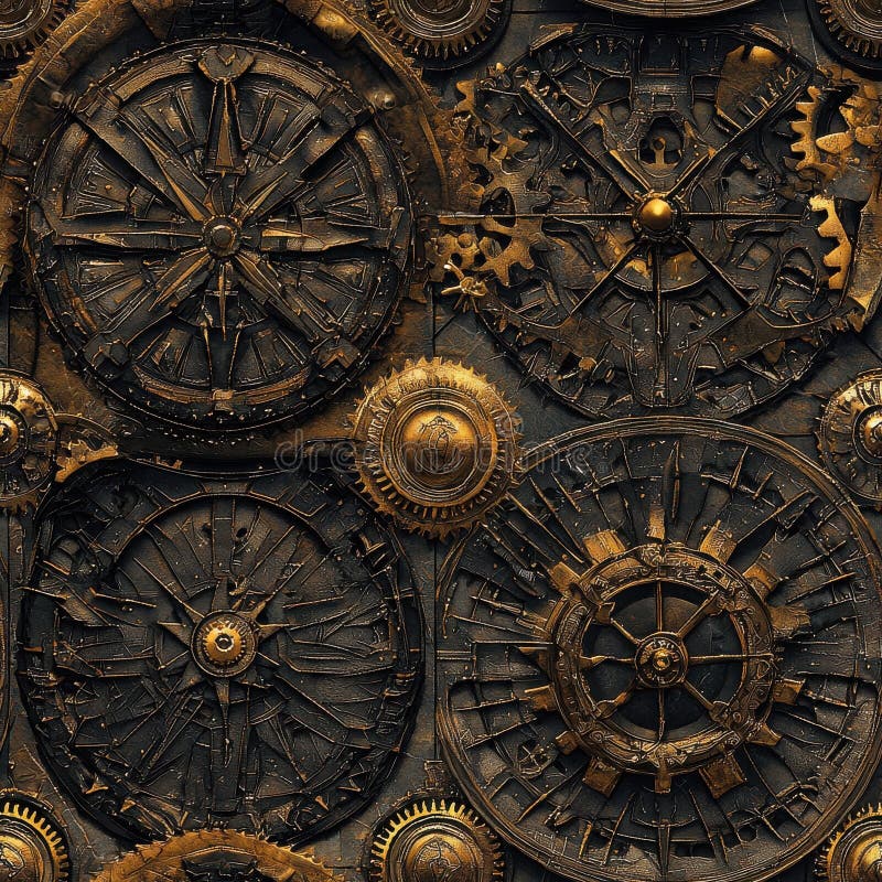 Intricate Steampunk Gears and Cogs Background Design in Gold and Bronze ...