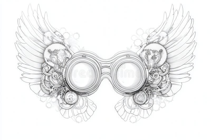 Intricate Steampunk Goggles with Wings and Gears in Black and White ...