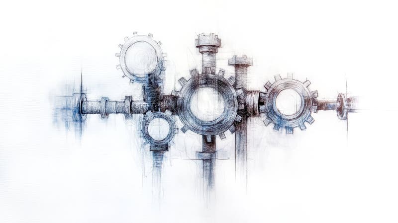 Steampunk Machine Sketch with Gears and Pipes on Transparent Background ...