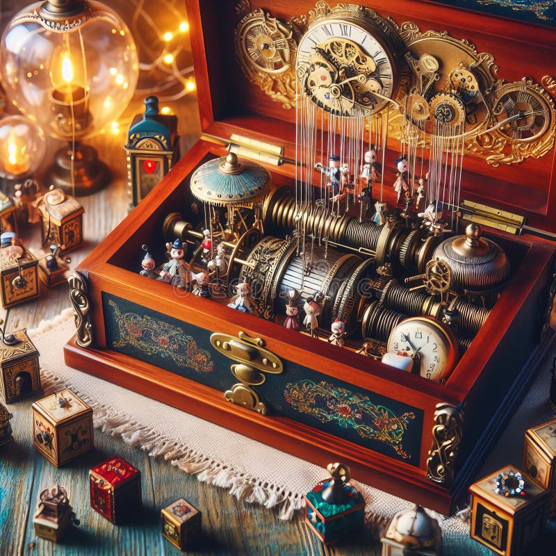 An Intricate Steampunk-themed Music Box Filled with Gears, Figures, and ...