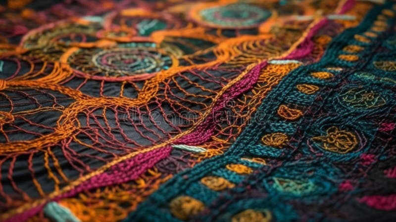 Intricate Stitches in Fabric from Colored Threads. AI Generated Stock ...