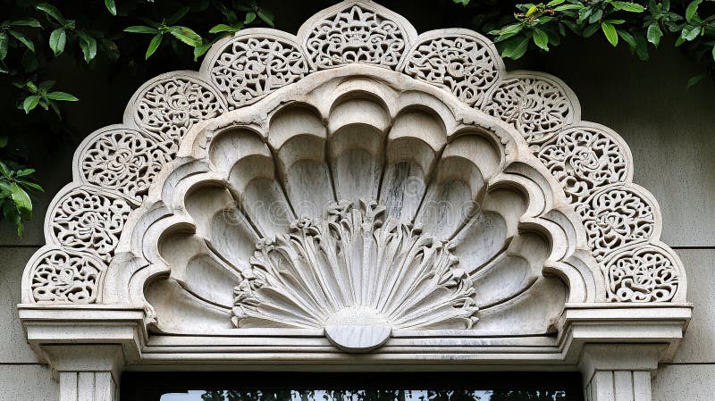 Intricate Stone Archway Detail, Building Facade, Greenery Backdrop ...
