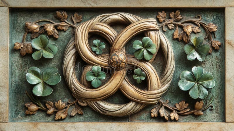 Intricate Stone Carving with Clover Motifs and Knotwork Design Stock ...