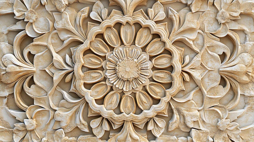 Intricate Stone Carving Featuring Floral Patterns and Symmetrical ...