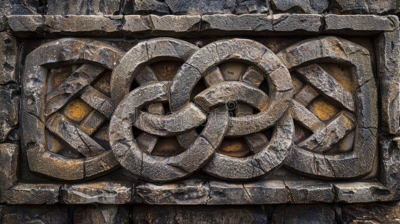 Intricate Stone Wall Art Featuring a Celtic Knot Pattern in a Textured ...