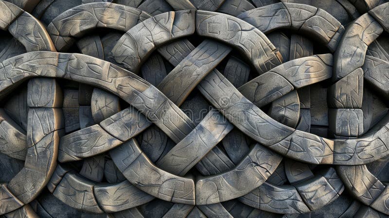Intricate Stone Carvings of Interwoven Patterns on a Textured Surface ...