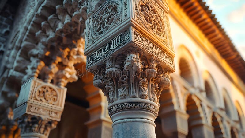 Intricate Stone Column with Detailed Carvings in an Architectural ...