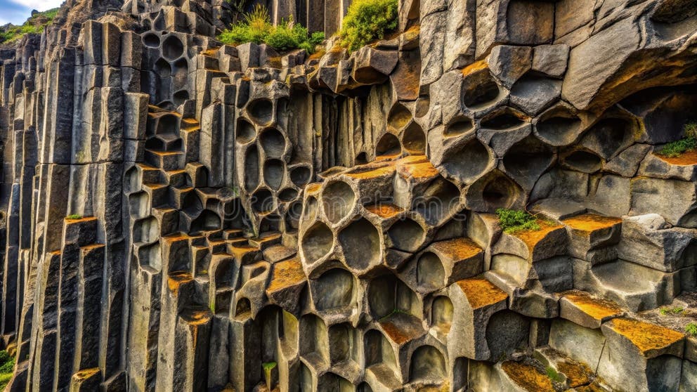 Intricate Stone Formation with Honeycomb-like Structures and Columnar ...