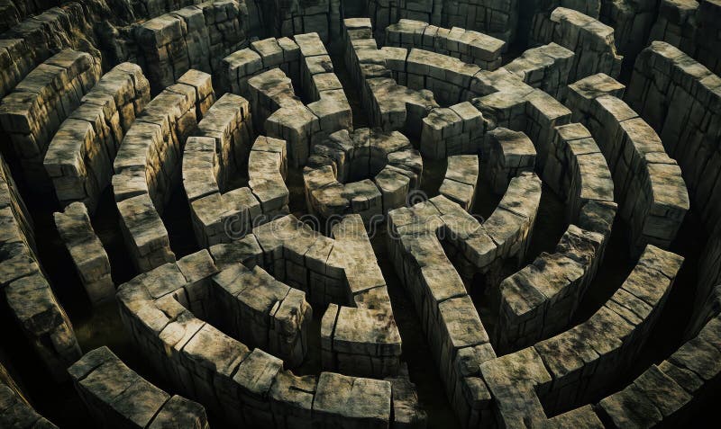 Intricate Stone Maze Structure with Towering Walls, Complex Pathways ...