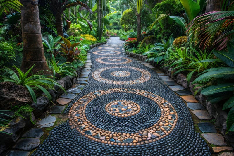 Intricate Stone Pathway in a Serene Garden, Showcasing Elaborate Paving ...