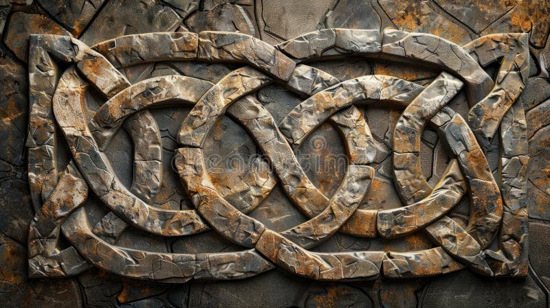Intricate Stone Wall Art Featuring a Celtic Knot Pattern in a Textured ...