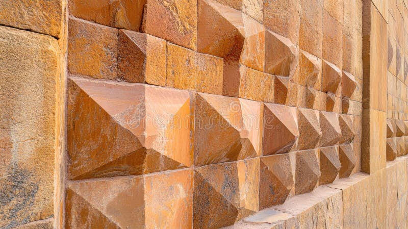 Intricate Stone Wall Featuring a Geometric Pattern of Pyramids Stock ...