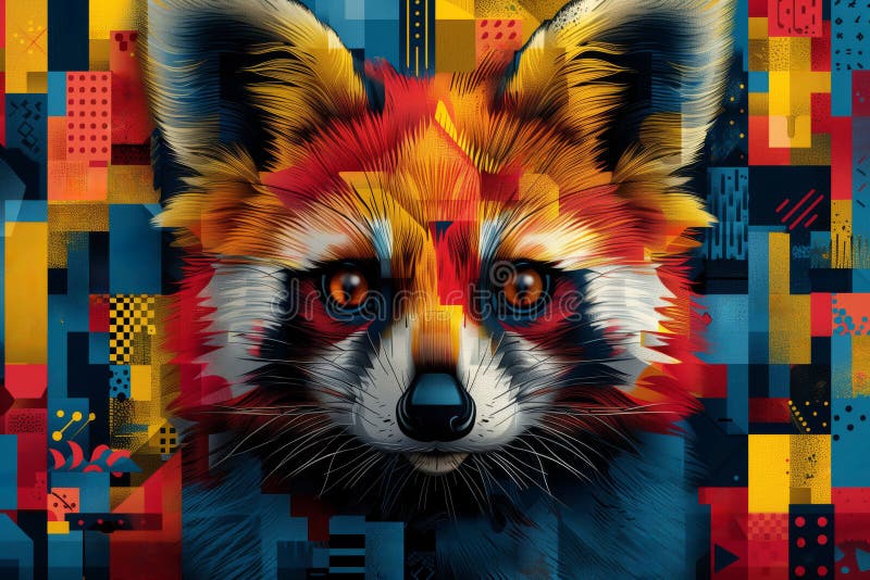 Intricate Stylized Fox Portrait with an Explosion of Geometric Patterns ...