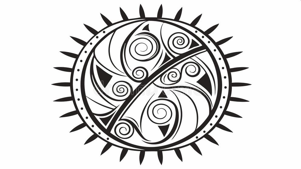 Intricate Sun Emblem with Central Oval Patterns Graphic Vector Design ...