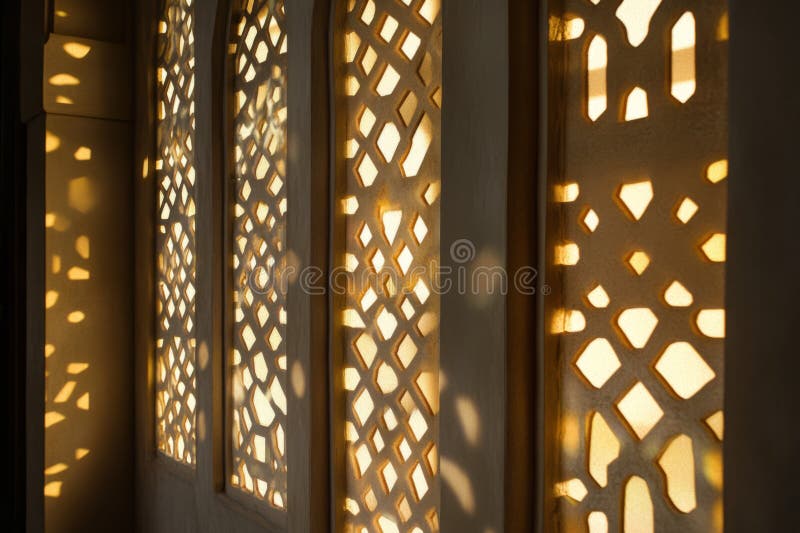 Intricate Sunlit Patterns on Traditional Lattice Windows Stock ...