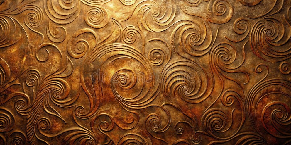 Intricate Swirling Pattern on a Bronze-colored Surface with an Aged ...