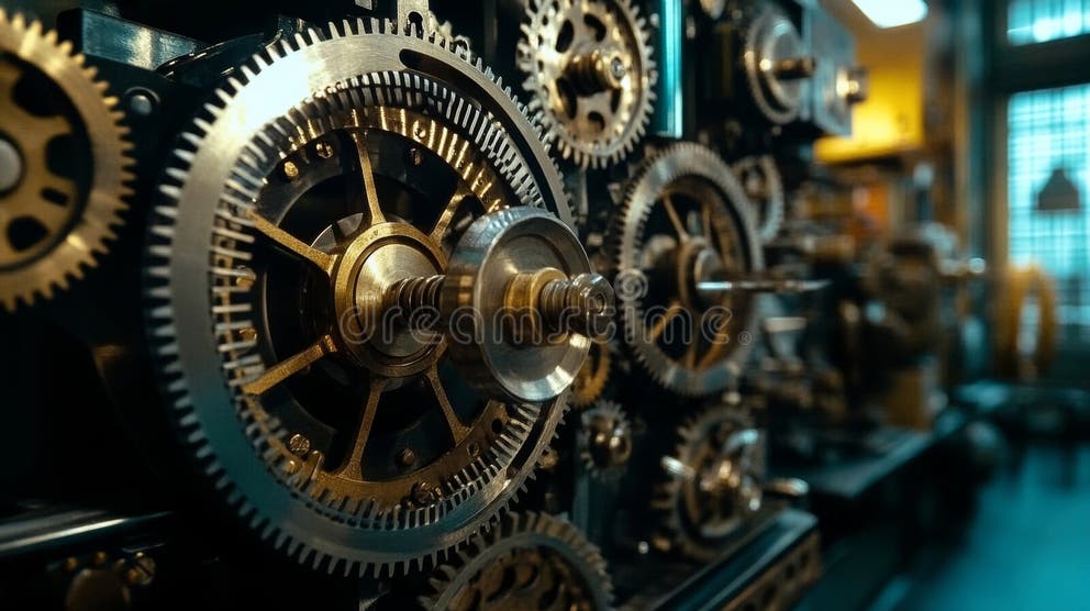 Intricate System of Metallic Gears Industrial Machine with Complexity ...