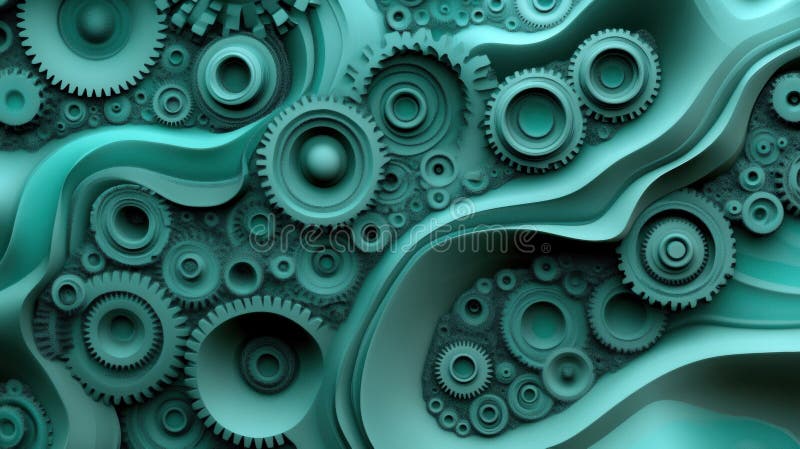 Intricate Teal Gears Interlock in a Mesmerizing Abstract Pattern, AI ...