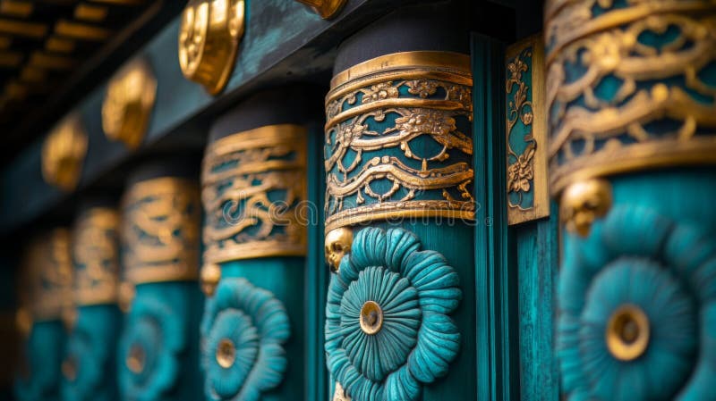 Intricate Teal and Gold Temple Pillars Stock Illustration ...