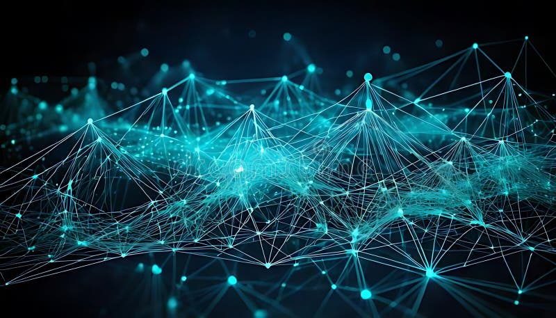 An Intricate Teal Network of Glowing Nodes and Lines Stretches Over a ...