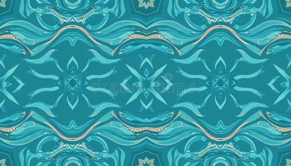 An Intricate Teal Pattern Features Symmetrical, Mirrored Designs ...