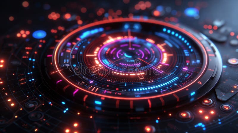 An Intricate Tech Interface with Glowing Neon Lines and Hud Futuristic ...
