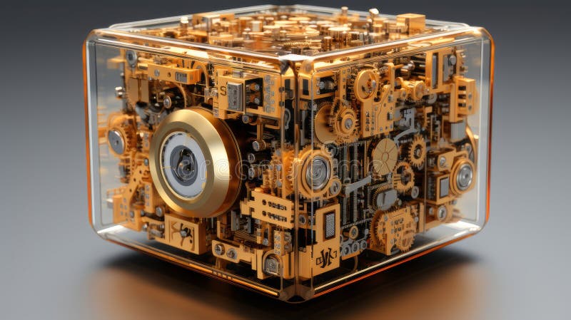 Intricate Technology Cube Featuring Gears, Cogs and Electrical Circuits ...