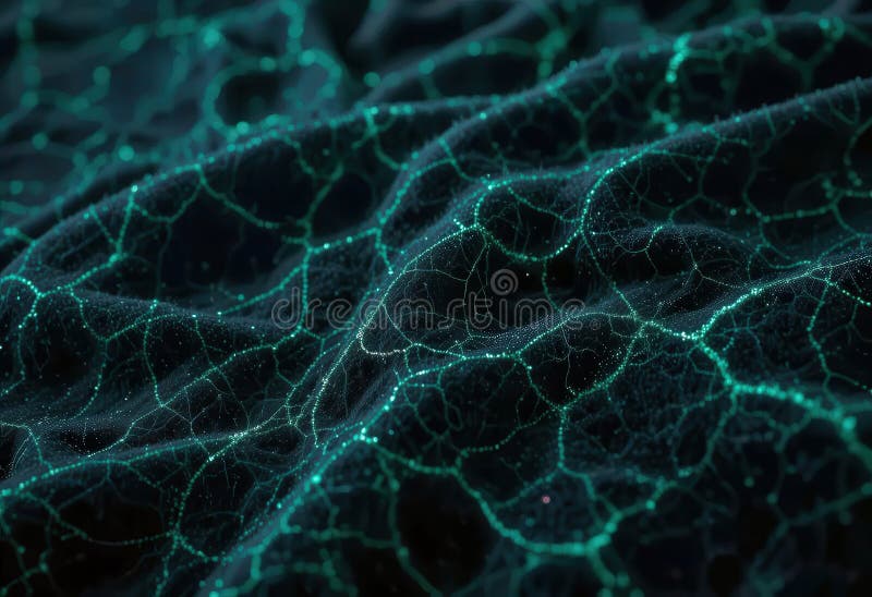 Intricate Texture of Dark Fabric Illuminated by Vibrant Teal Light ...