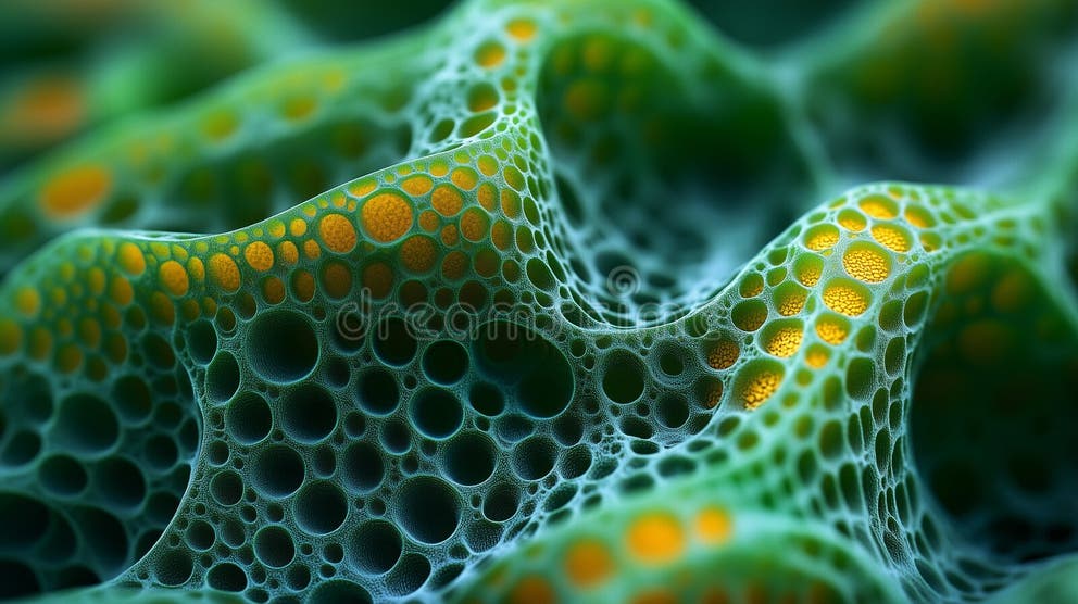 Intricate Texture of Green and Orange Cellular Structure Illuminated in ...