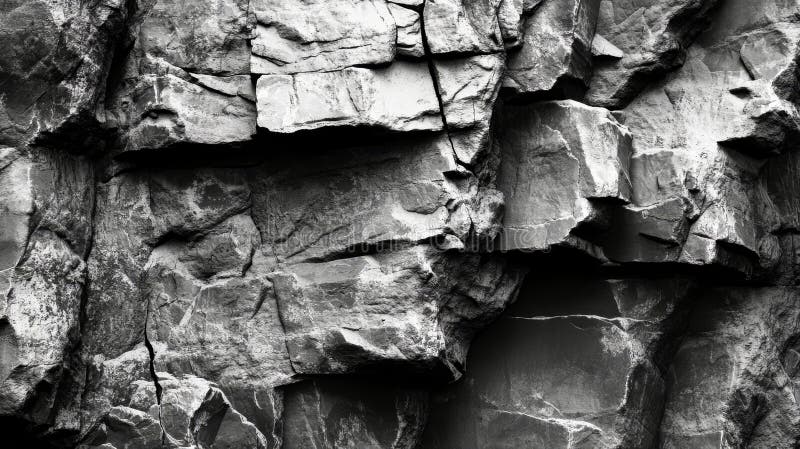 Intricate Textures of a Harsh Rock Face Captured in Deep Black and ...