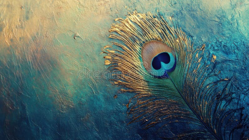 Intricate Textures of a Single Peacock Feather Displaying Vibrant ...