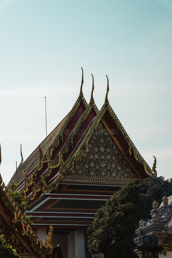 Intricate Thai Buddhist Temple Architecture, Featuring Ornamental ...