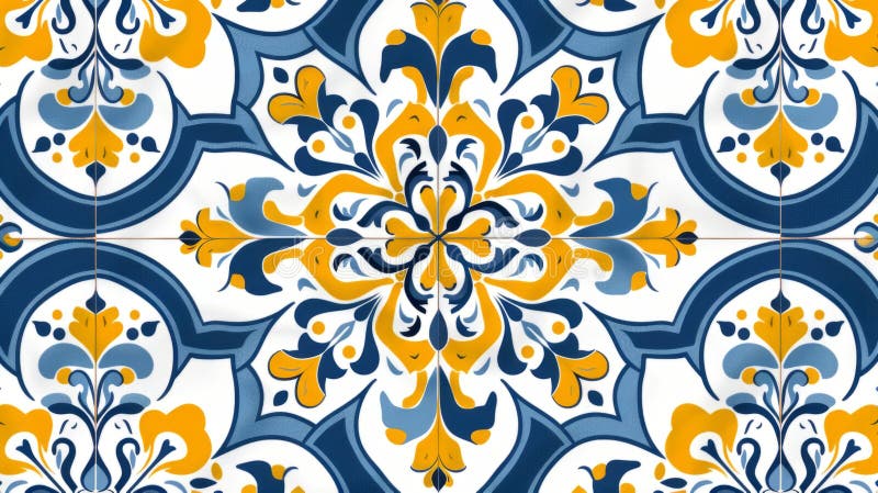 Colorful Tile Pattern with Yellow and Blue Floral Motifs. Ideal for ...