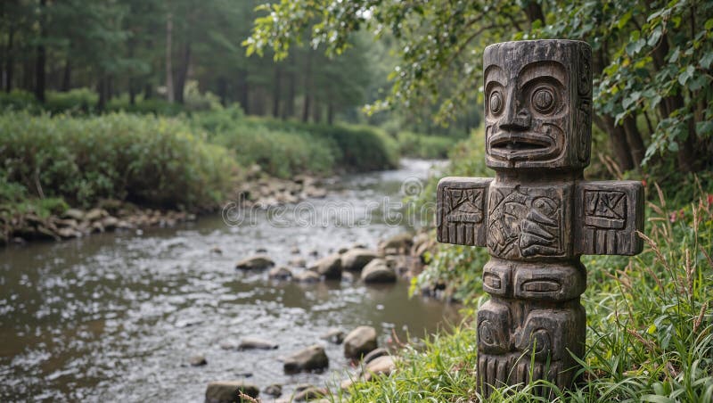 Intricate Totem Pole with Fish Motifs by Serene Stream Stock ...