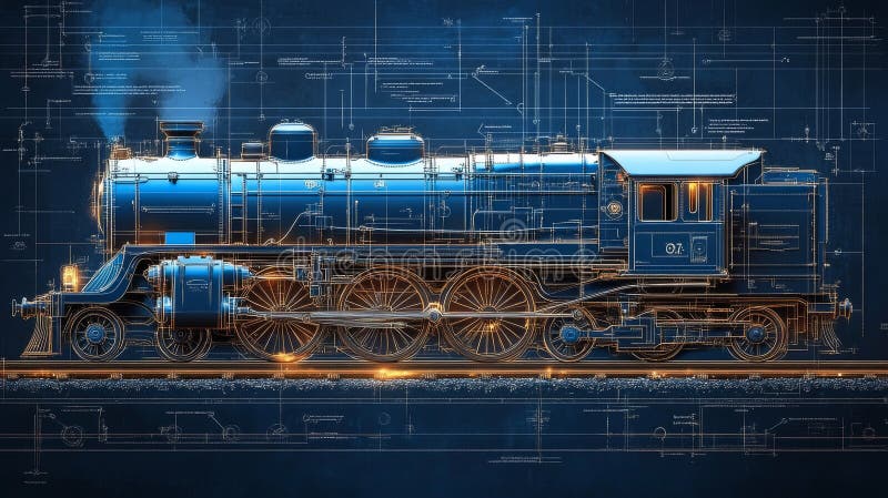 Intricate Train Mechanical Blueprint Design for Engineering and ...