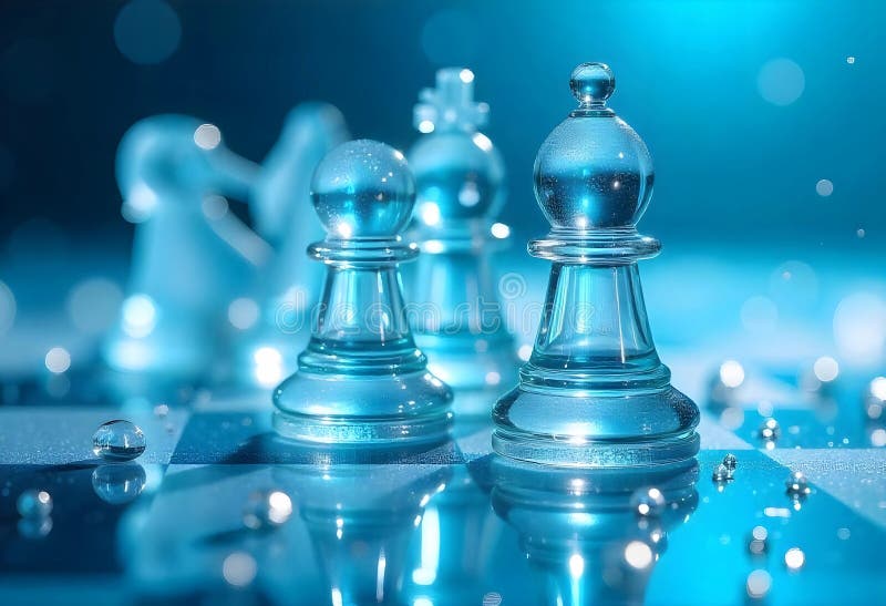 Translucent Chess Pieces Shine Under Blue Light in an Elegant Display ...