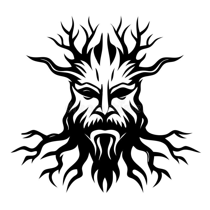 Intricate Tree Spirit Design Featuring Face and Root Elements for ...
