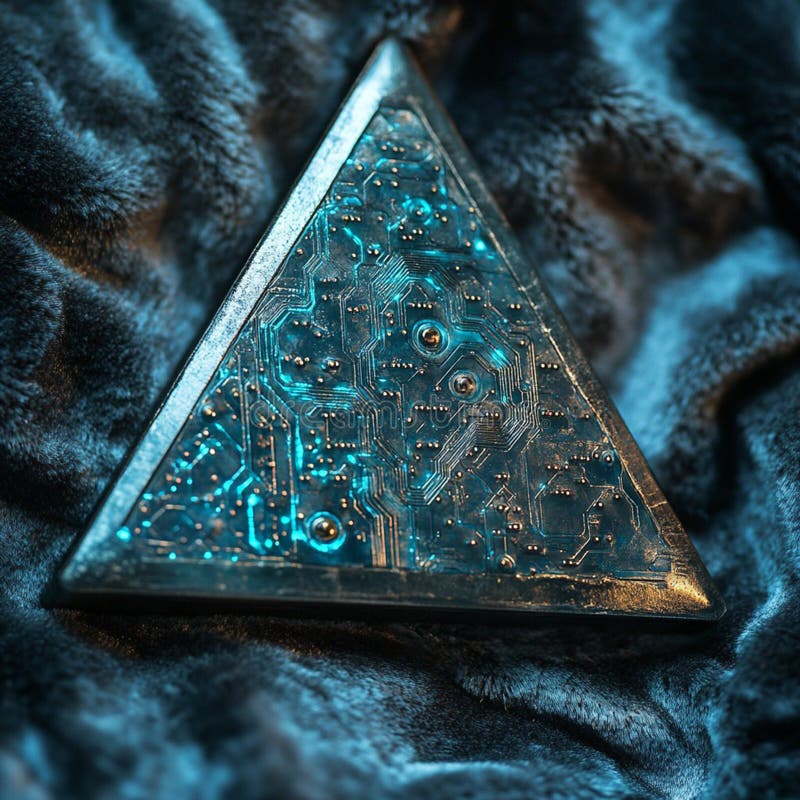 Intricate Triangle Circuit Board with Glowing Elements on Soft Fabric ...