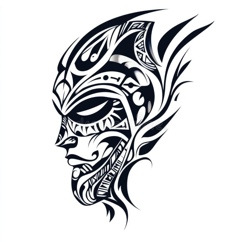 Tribal Face Tattoo Design in Black and White Minimalist Style Stock ...