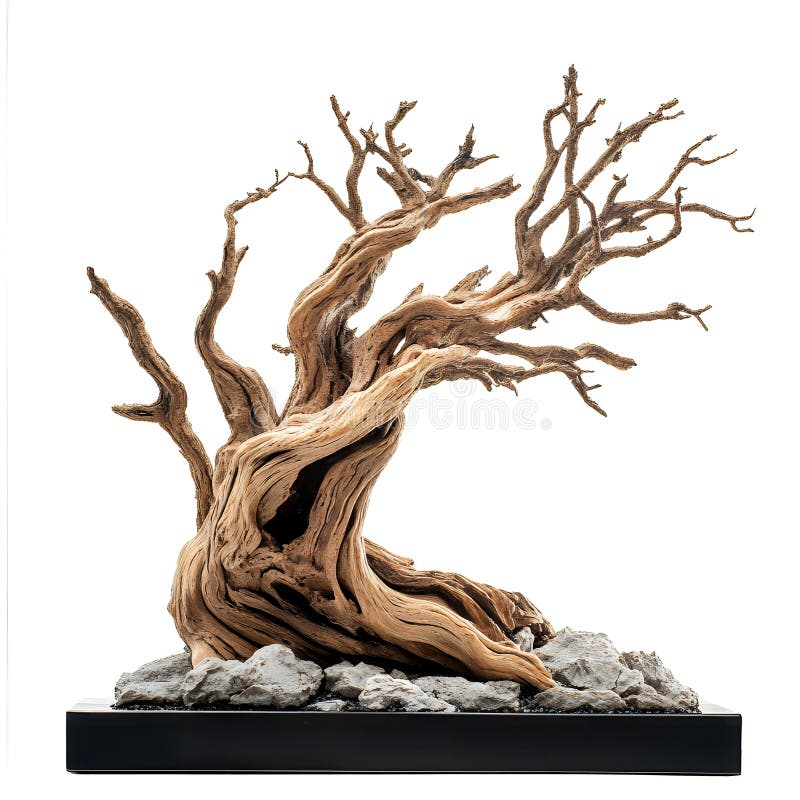 Intricate Twisted Deadwood Bonsai Tree on Black Base Isolated White ...