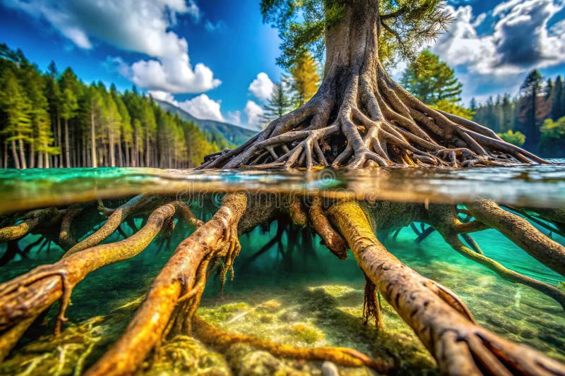 Intricate Underwater Root System of a Fallen Log Macro Photography of ...
