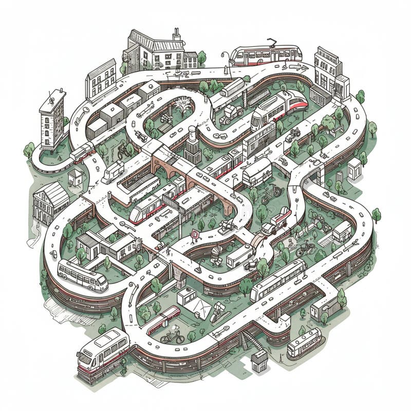 An Intricate Urban Layout Features Winding Roads Connecting Various ...