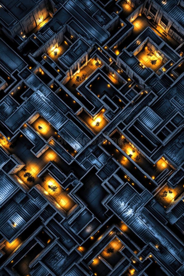 Intricate Urban Maze with Illuminated Pathways at Night Stock Image ...