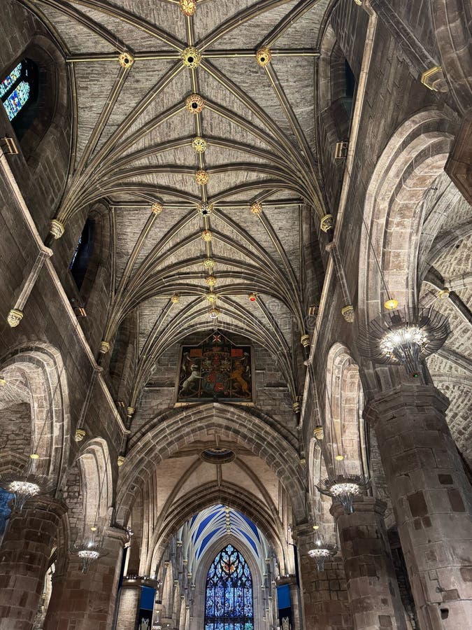 Intricate Vaulted Ceiling of the Historic Cathedral of Edinburgh with ...