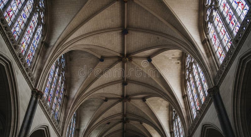 Gothic Cathedral Interior: Architectural Detail of Vaulted Ceiling and ...