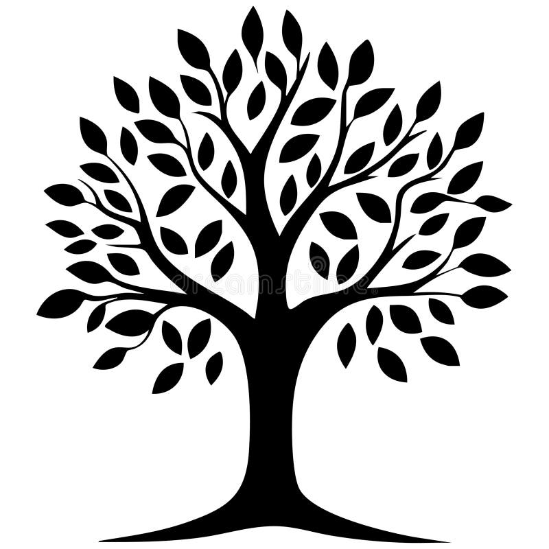 Intricate Vector Design of a Black Tree with Detailed Leaves Showcasing ...