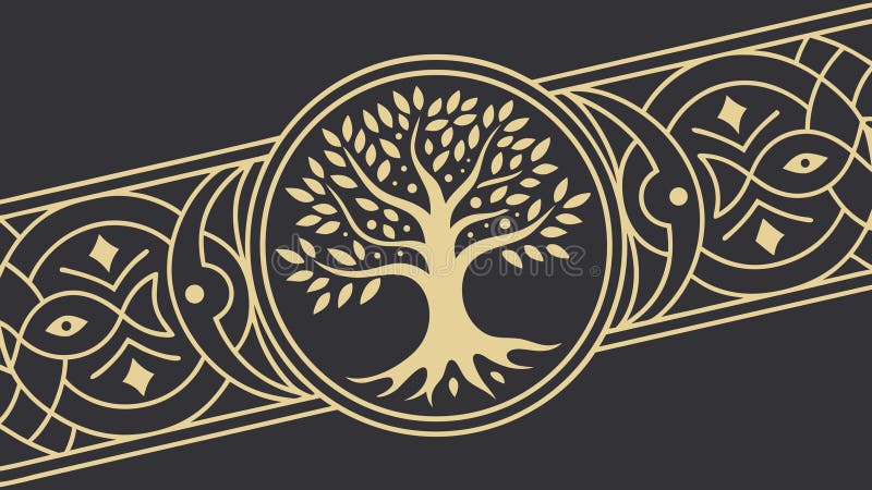 Tree of Life and Om Border, Spiritual Connection Pattern, Vector Design ...
